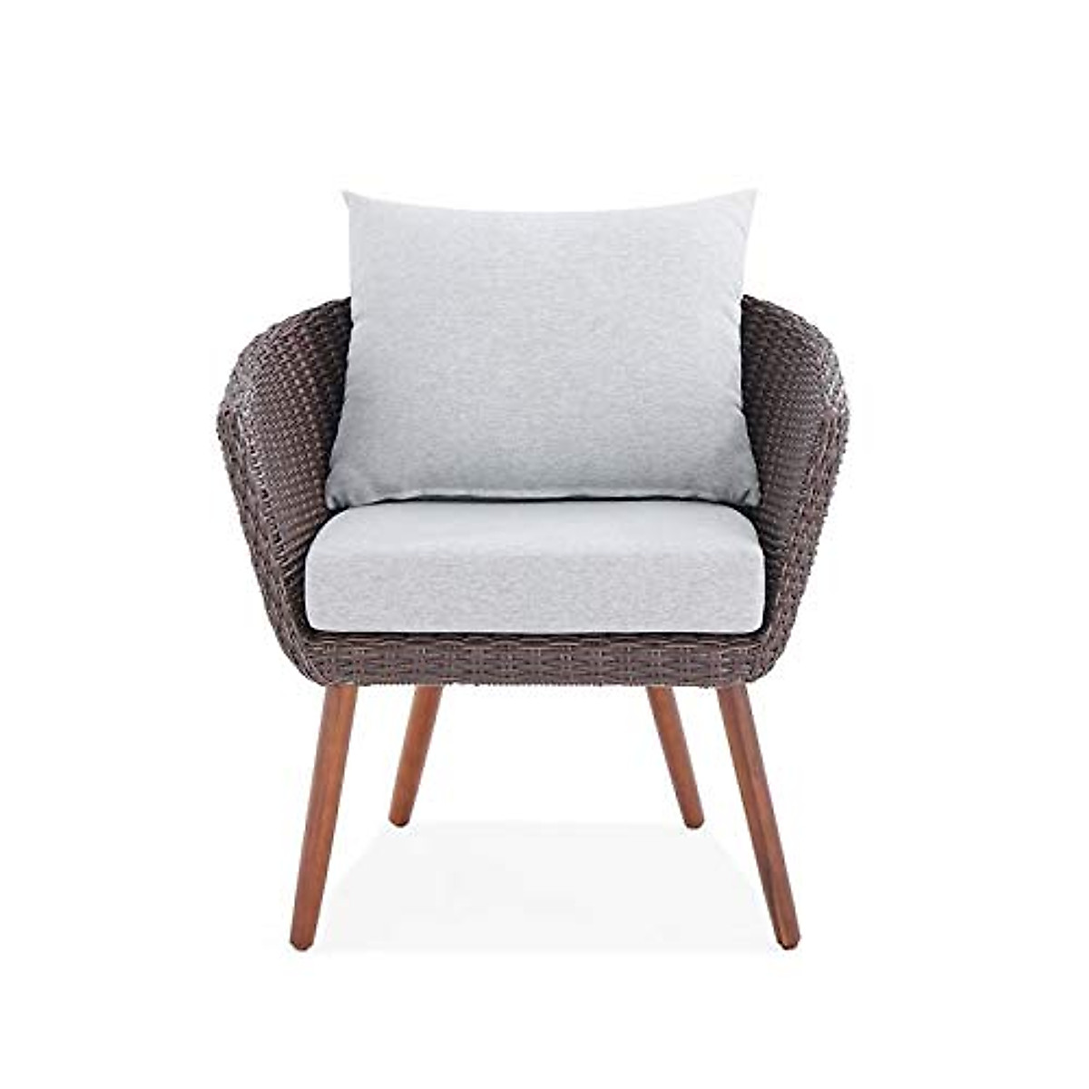 Athens All-Weather Brown Wicker Outdoor Chairs with Light Gray Cushions, Set of 2