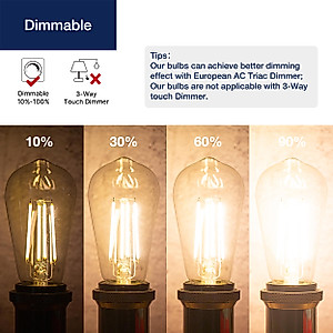 FLSNT 40W Equivalent LED Edison Bulbs with Amber Glass, 4W ST19 Dimmable Vintage LED Light Bulbs for Pendant Light, 90+ High CRI, 2200K Warm White, 400LM, E26 Base, 6 Pack