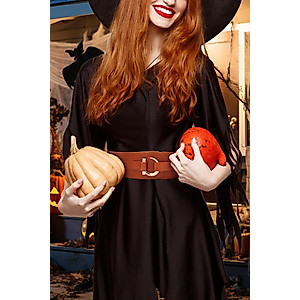 TeeYee Brown Leather Belts Elastic Renaissance Waist Stretch Retro Halloween Belt Vintage Fashion Medieval Fashion Hook Belt Large