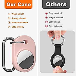 Amniau Compatible with Apple AirTag Case for AirTag Holder, Silicone AirTag Keychain with Carabiner - Pink