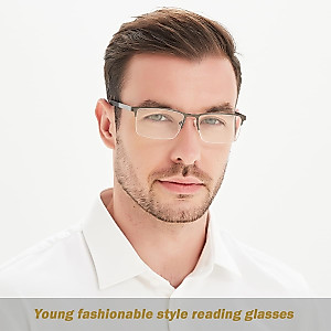 EYECEDAR 5-Pack Reading Glasses for Men Metal Half Frame Rectangular Style Spring Hinges Eyeglasses Mens Readers 2.50
