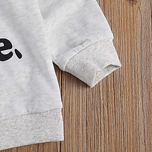 BeQeuewll Toddler Boy Girl Valentines Day Outfit Love You More Letter Crewneck Sweatshirt Little Kids Long Sleeve Sweater Tops (Grey, 6-12 Months)