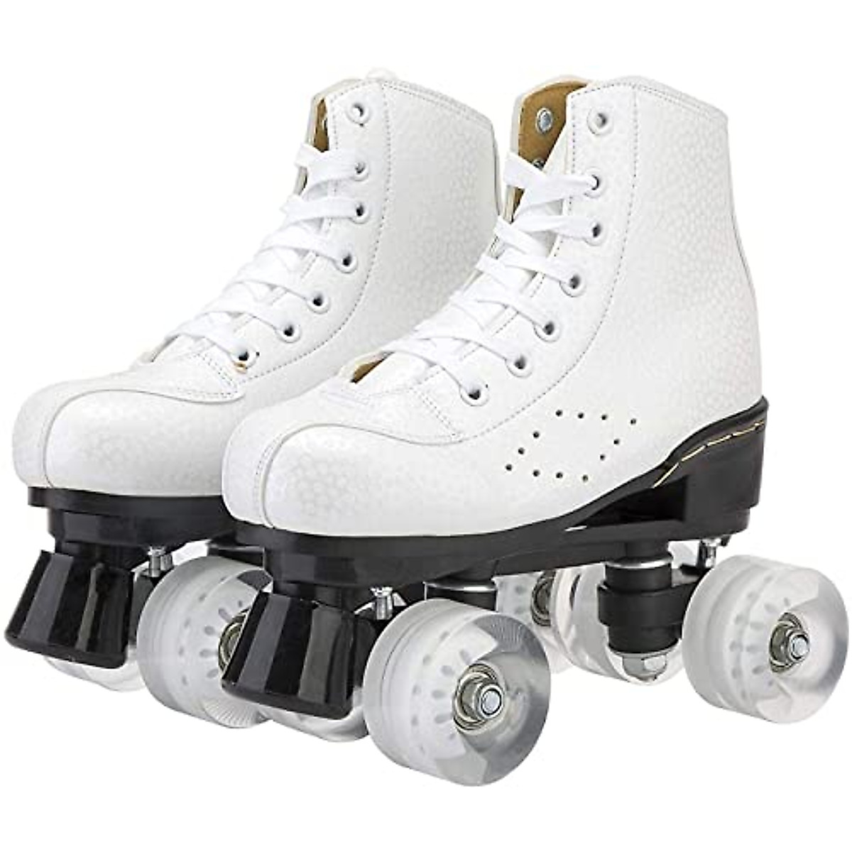 DBFHE Roller Skates for Women and Men, Outdoor Quad Wheel Rink Skates with Light Up Wheels, Classic Quad Rink Skate Shoes for Adult/Girls/Unisex and Beginners,白色-39EU/US8, White