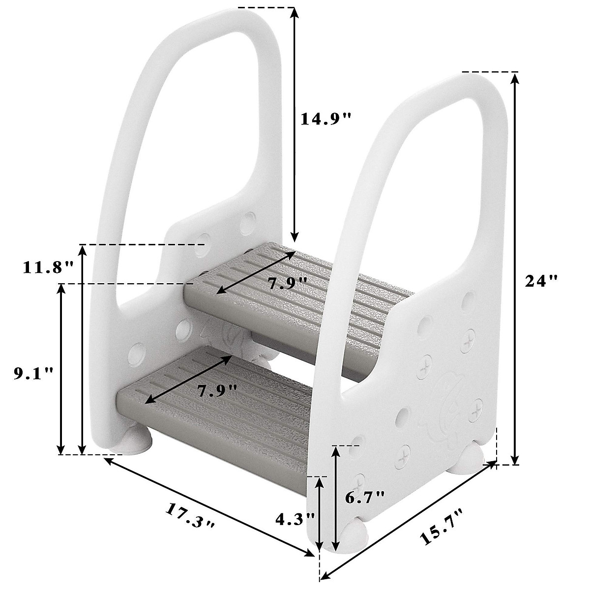 Wiifo Toddler Step Stool for Sink, Height Adjustable Plastic Step Stool for Kids with Handle & Non-Slip Safety,Child Step Stool for Bathroom or Kitchen, Grey