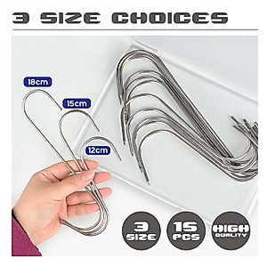 15 Pcs Stainless Steel Meat Hooks Butcher Hooks 3 Different Size S-Shaped Smoker Hooks for Hanging Beef Ribs Chicken, 3 MM Diameter 4.7/5.9/7.1 Inches Long Butchering Equipment