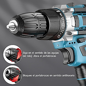 DEWIN Cordless Power Drill Set, 21V Electric Drill with Battery and Charger, 2 Variable Speed, 24 piece tool Portable Drill With tool box blue