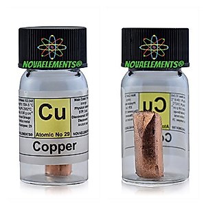 Metallic Copper Element 29 Cu, Cylinder> 8 Grams 99.99% in Glass Vial with Label