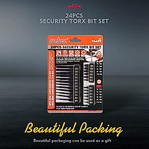 HORUSDY 24-Piece Tamper Resistant Star Bits, S2 Alloy Steel, 1" and 2.3" Long T5 - T40 Security Torx Bit Set.