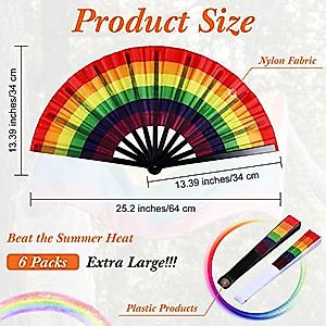 Geetery 6 Pcs Large Rainbow Folding Hand Gay Fan LGBT Fans Festival Pride Rainbow Fans for Women Men Rainbow Dance Party, Music Festival, Dance Club Event Supplies (Black, White)