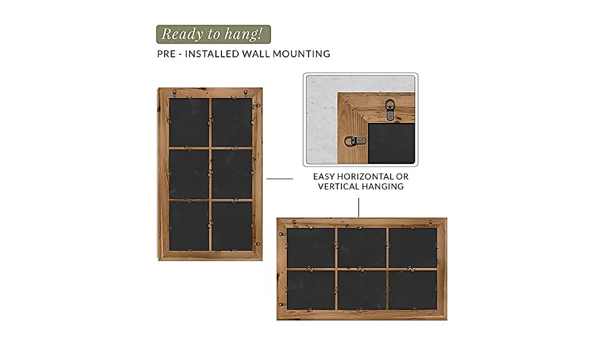 24x40 Farmhouse Windowpane Wood Wall Mirror | Rustic Decor