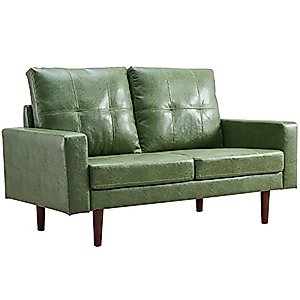 Loveseat Sofa Couch, Pu Leather Modern Couch For Living Room With High-Density Foam Cushion, Accent Love Seat Sofa With Spacious Seat Comfy Futon Couch With Solid Wood Legs For Bedroom, Office (Green)