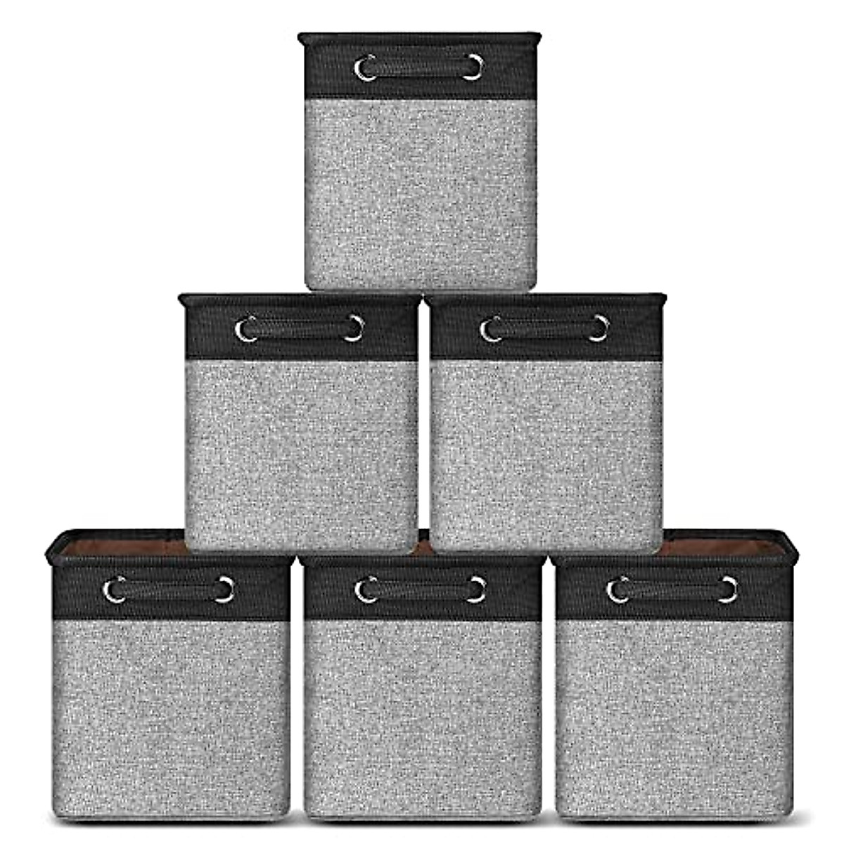 Fabric Cube Storage Bins 10.5" x 10.5" x 11", Clothes Storage Basket with Handle for Cube Organizer, Shelf, Closet, Nursery, Office, Laundry Room (Set of 6, Dark Grey)