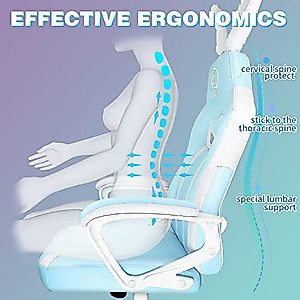 JOYFLY Gaming Computer Chair for Girls Teens, Ergonomic PC Office Kawaii Gamer Chair with Lumbar Support for Women（Light Blue）