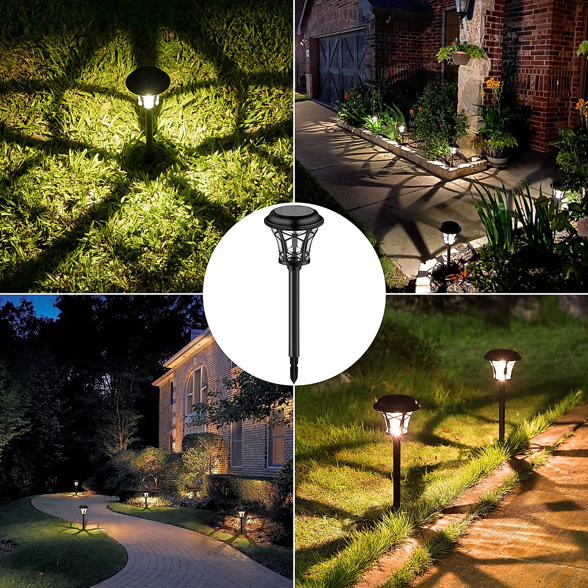 Solar Pathway Lights Outdoor Waterproof - 6 Pack Super Bright Glass Solar Lights, Auto On/Off Stainless Steel Landscape Path Lights Solar Powered for Garden Yard Lawn Path Driveway, Warm White, Black