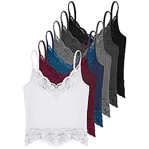 6 Pcs Lace Patchwork Tank Top Y2k Fairy Grunge Crop Top Lace Tank Top Cami Ribbed Knitted Tank Tops for Girls Women (Modern Color, Small)
