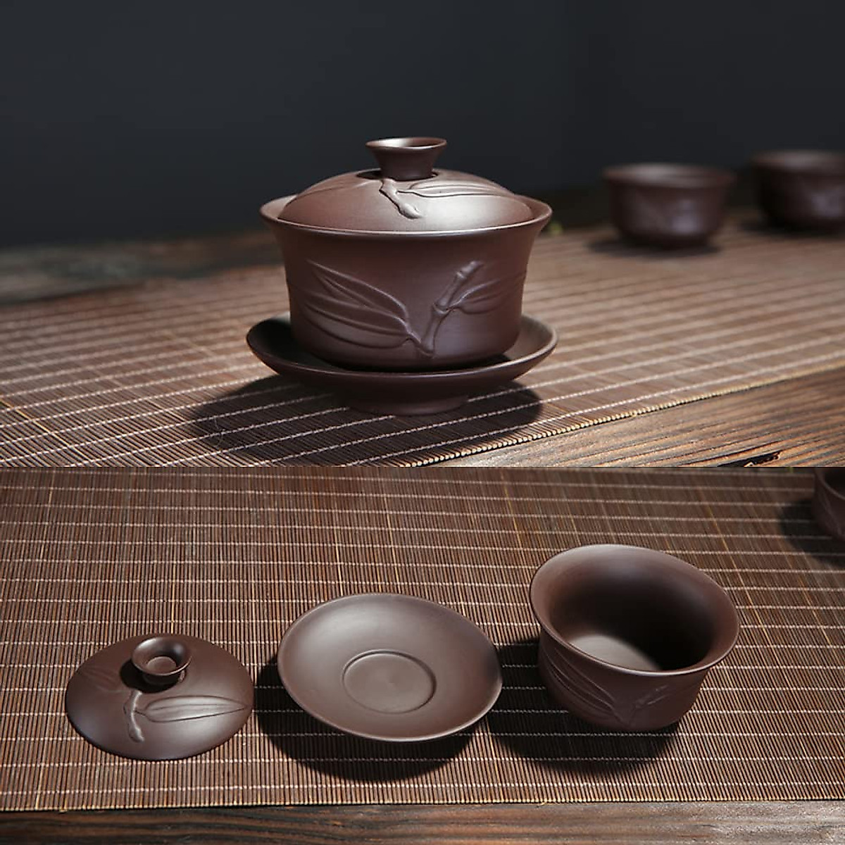 Woonsoon Yixing Chinese Zisha Gaiwan Handmade 170ml China Porcelain Gaiwan Kungfu Teacup Traditional Chinese Teaware Tea Set