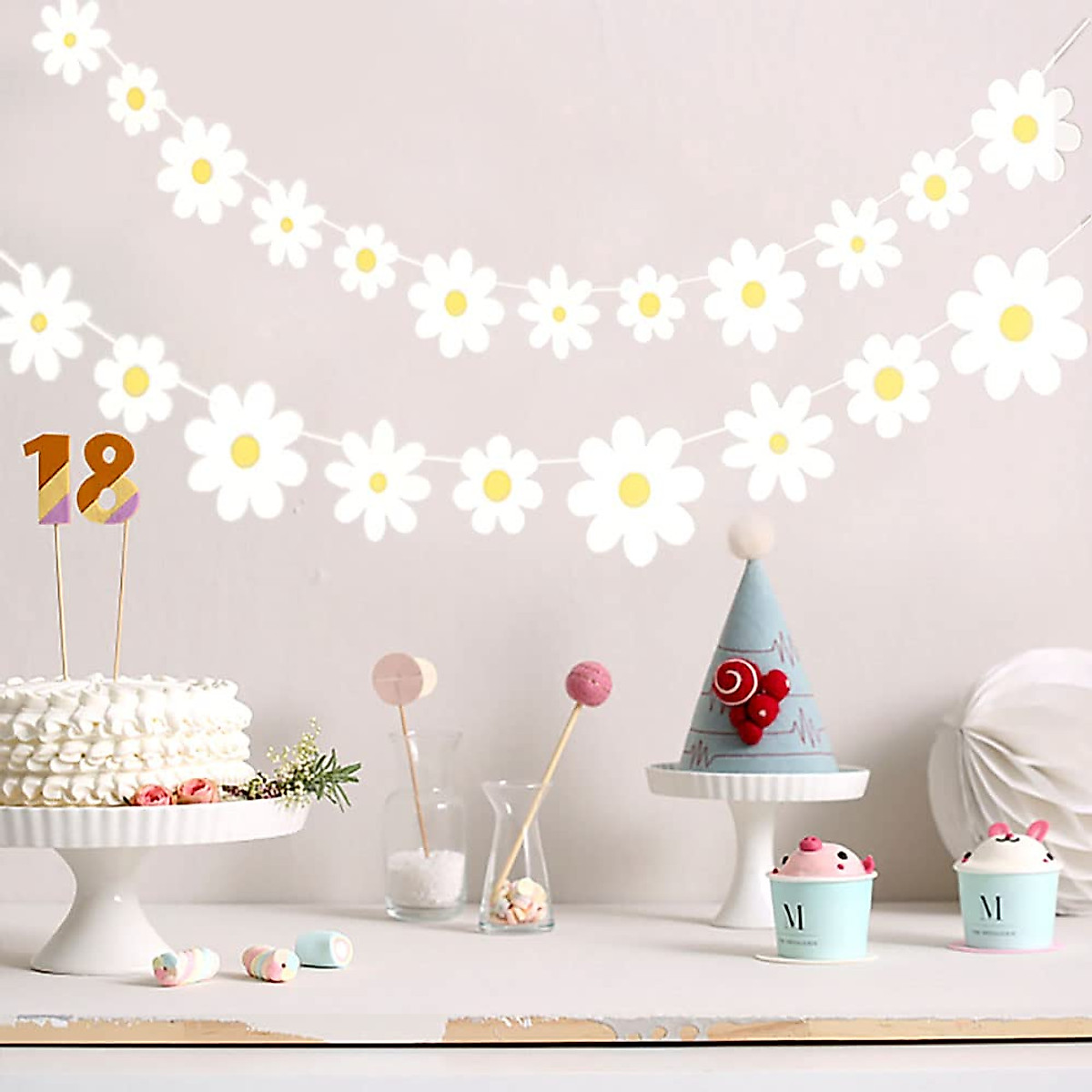 Myhiju 2 Packs Daisy Boho Banner Party Decorations,Groovy Party Favors White Daisy Decor Spring Flower Garland Daisy Paper Cutouts for Indoor Outdoor Girls Shower Birthday Party Supplies