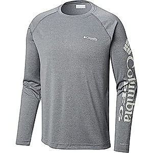 Columbia Men's Terminal Tackle Heather Long Sleeve Shirt, Charcoal HTHR/Cool Grey Logo, Large