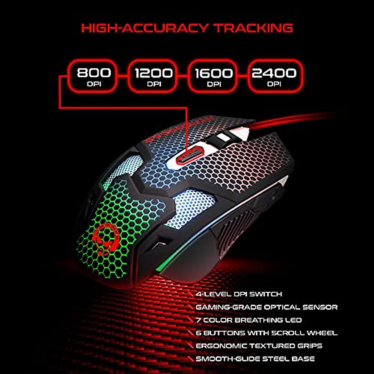 HyperGear 4-in-1 Gaming Kit RGB Backlit Gaming Keyboard, 4 Level DPI Switch Mouse, Stereo Gaming Headphones with Mic, Mousepad for PC in Game & Online Chat