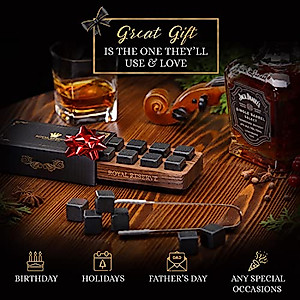Whiskey Stones Gift Set by Royal Reserve | Artisan Crafted Reusable Refreezable Chilling Cooler Rocks for Scotch Bourbon – Modern Stocking Stuffer for Guy Men Dad Boyfriend Anniversary or Retirement