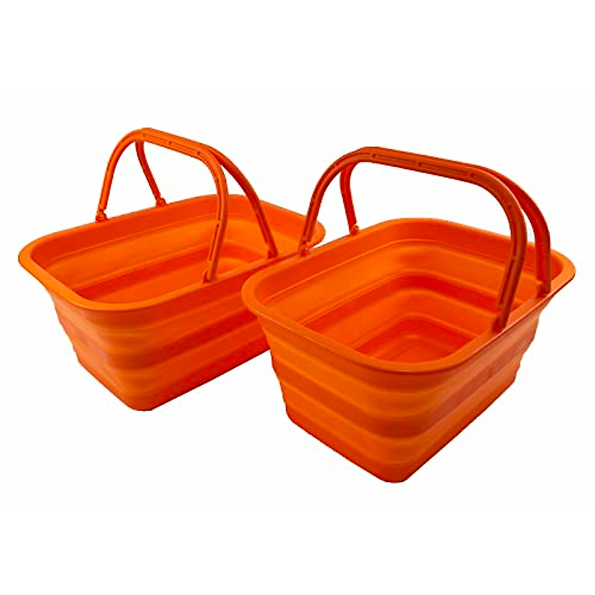 SAMMART 12L (3.17Gallon) Collapsible Tub with Handle - Portable Outdoor Picnic Basket/Crater - Foldable Shopping Bag - Space Saving Storage Container (Orange)