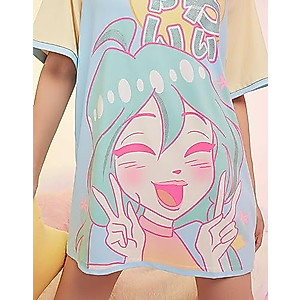 Winx Club Women's Bloom Printed Short Sleeves Crew Neck Summer Sleepwear Loungewear T-shirt Dress (extra large) Blue