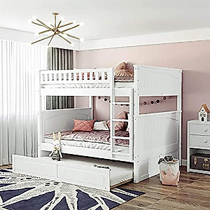 ATH-S Twin Over Twin Bunk Bed, Bunk Bed Frame with Storage Drawers, Wooden Twin bunk Bed with Safety Rail Ladder, Grey (Color : Grey with Trundle, Size : Full Over Full)