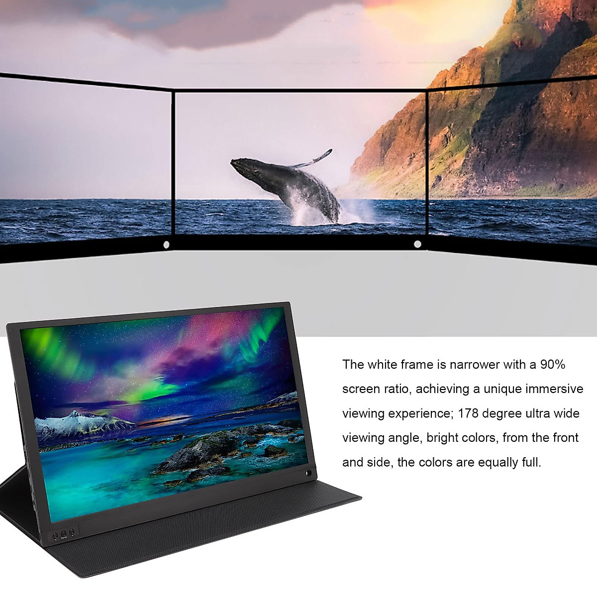 Portable Monitor, IPS Hard Screen HD Touchscreen Monitor Dual Speakers Split Screen Processing HDR Technology 15.6in Screen for Laptop PC Phone(Black)