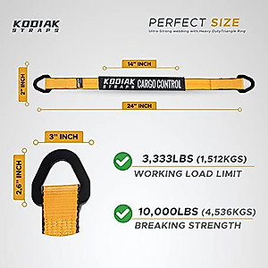 Axle Tie Down Straps with Wear Pad - 6 Pack 24"x 2" with D-Ring and Protective Sleeve- Break Strength 10000lb KODIAK STRAPS…