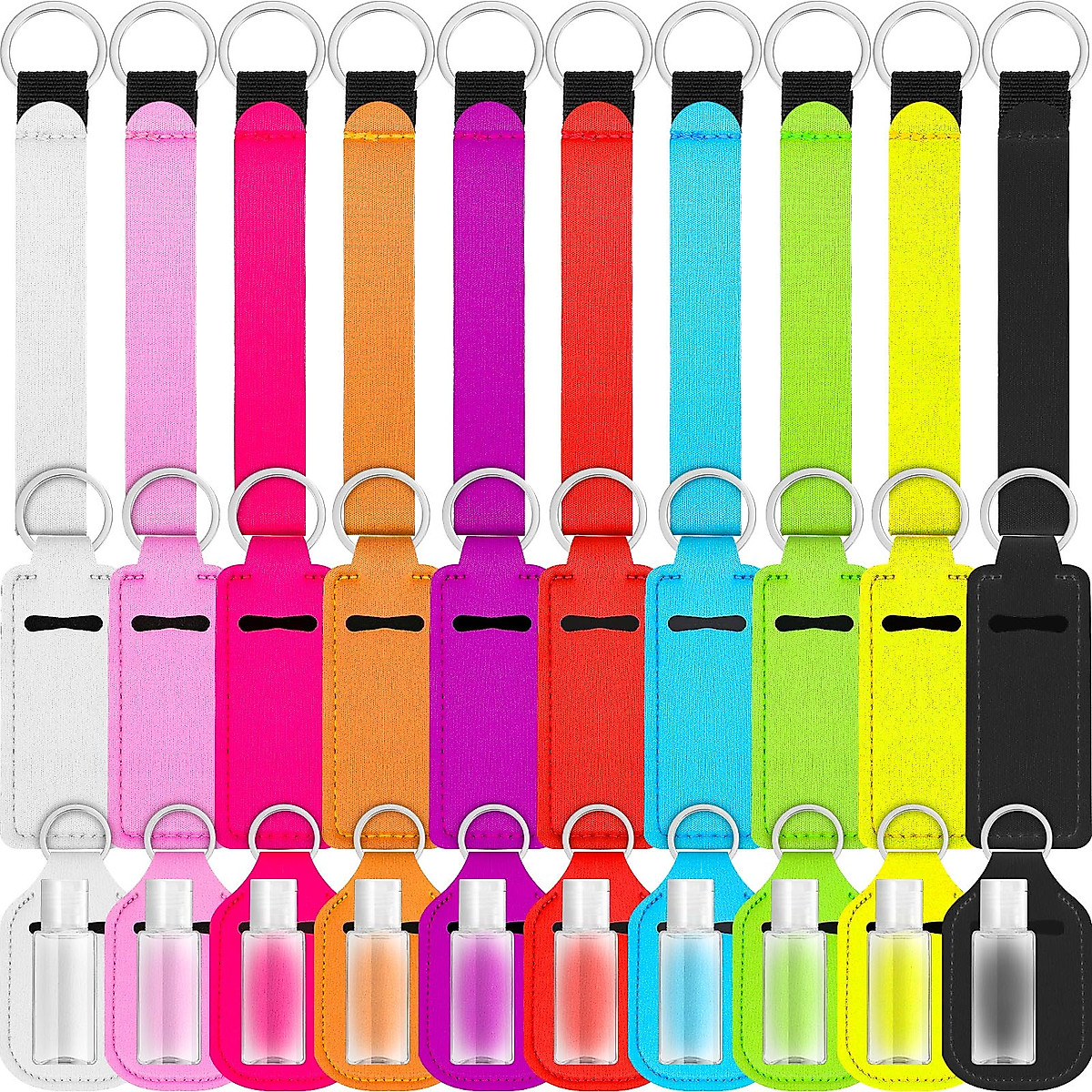 40 Pieces Travel Bottle Keychain Holders Includes 10 Lipstick Holder 10 Keychain Wristlet Lanyards 10 Lipstick Holder Keychain 10 Plastic Empty Bottles for Women Travelling, Large Size