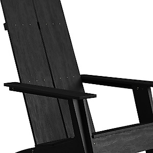 Flash Furniture Sawyer Modern Commercial 2-Slat Back Adirondack Chair - Black Commercial All-Weather Poly Resin Lounge Chair