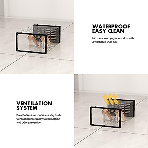 SEE SPRING 15 Pack Shoe Storage Box, Clear Plastic Stackable Shoe Organizer for Closet, Space Saving Shoe Rack Sneaker Container Bin Holder, Black