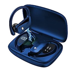 eDealz Bluetooth Wireless 5.0 Waterproof Sweatproof Sport Activity Earbud Headphones with Microphone, Rechargeable 48hr Charging Case Powerful Surround Stereo Bass and Passive Noise Cancelling (Blue)