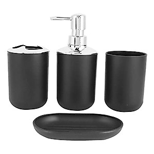 Gazechimp Plastic Bathroom Accessories Set Toothbrush Holder Soap Dispenser Soap Dish Countertop Decor for Dormitory, Black
