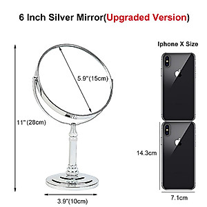 HAIPUTTER Double Sided 3X and 1X Magnifying Makeup Mirror with Stand, 6 in Silver Vanity Swivel Mirrors for Desk Table Standing