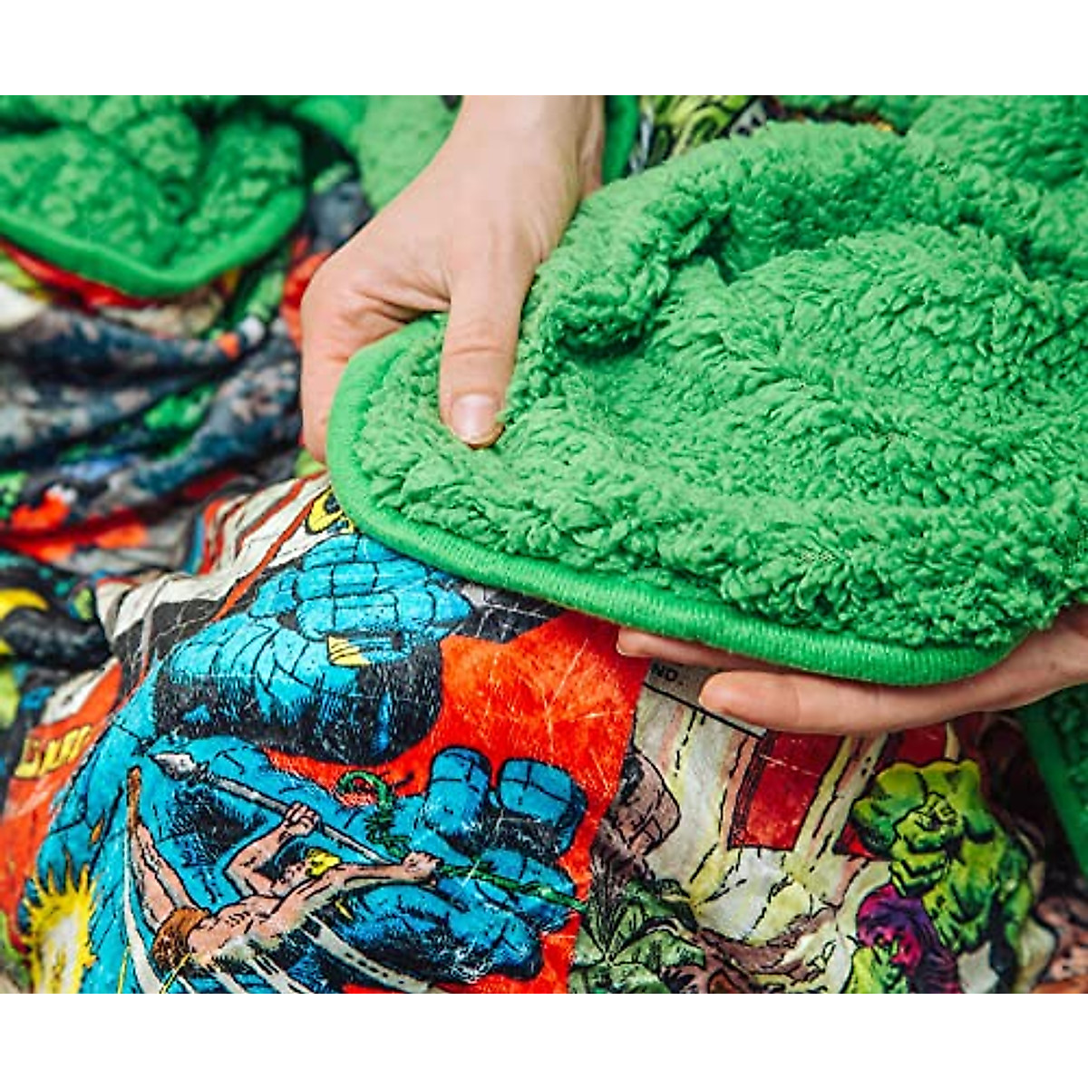 Marvel Incredible Hulk Comic Books Oversized Sherpa Throw Blanket | 8 Feet Long