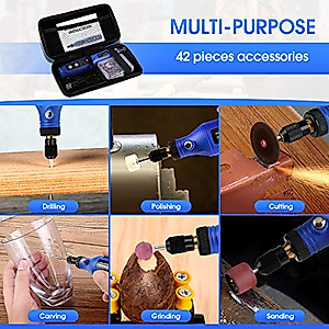 BYWOKY Cordless Rotary Tool, 3.7V Li-ion Mini Power Rotary Tool 5-Speed with 2.0 Ah Battery, Front LED Lights and 42pcs Accessories Kit for Drilling, Carving, Engraving, Sanding, Polishing and Cutting