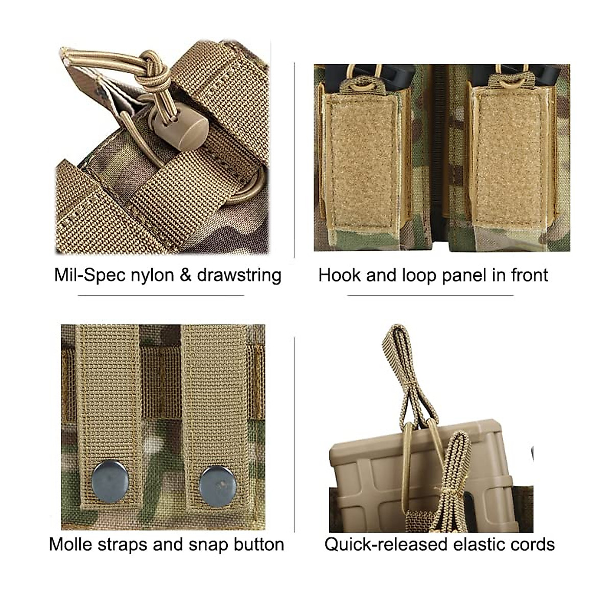 Triple Molle Mag Pouch Open-Top Bag for M4 M16 AK 5.56 Rifle Mag and Pistol Magazine Pouch Holder Airsoft Military Gear Camo