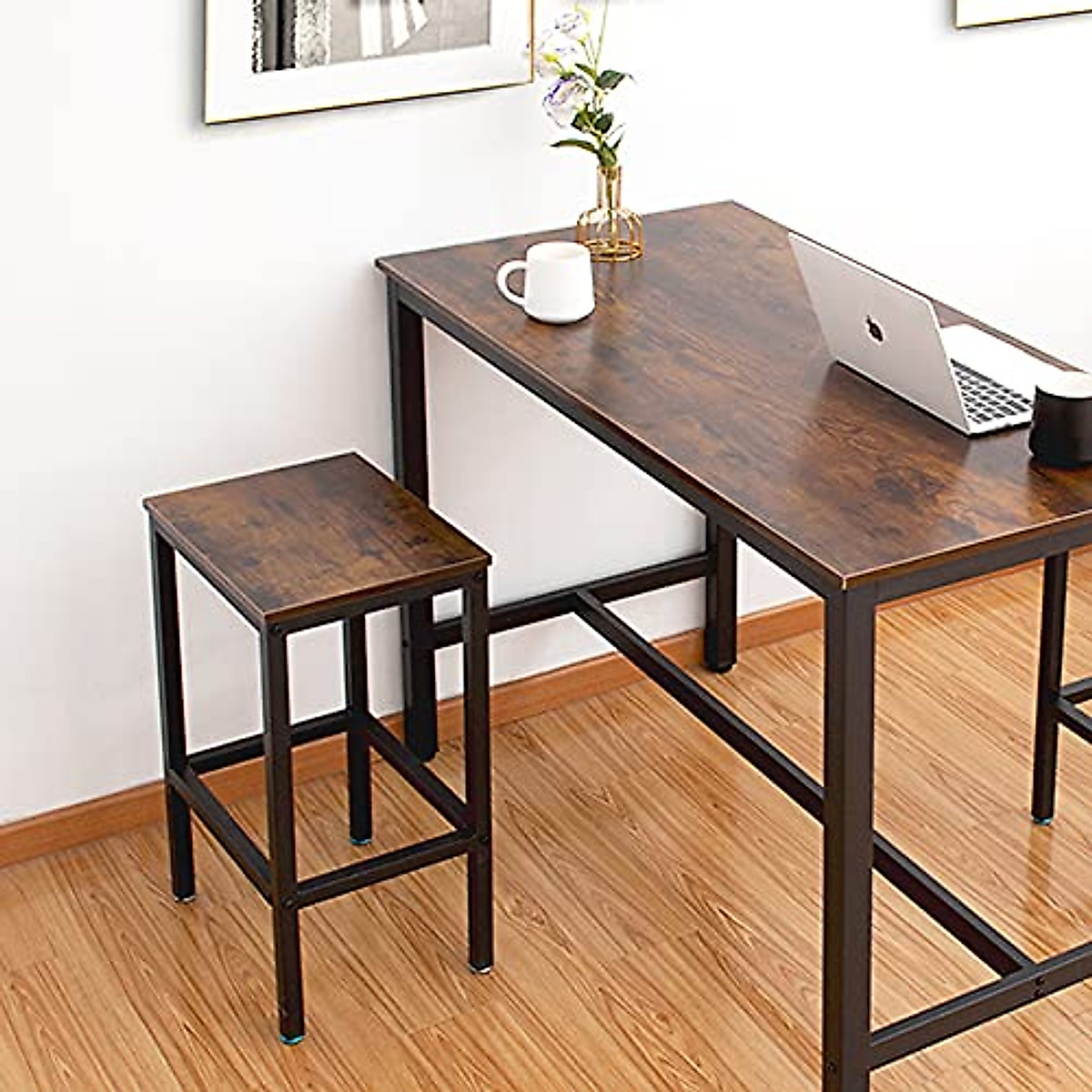 Coral Flower Set of 2 Bar Chairs, Kitchen Breakfast Bar Stools with Footrest, Industrial in Living Room, Party Room, Rustic Brown