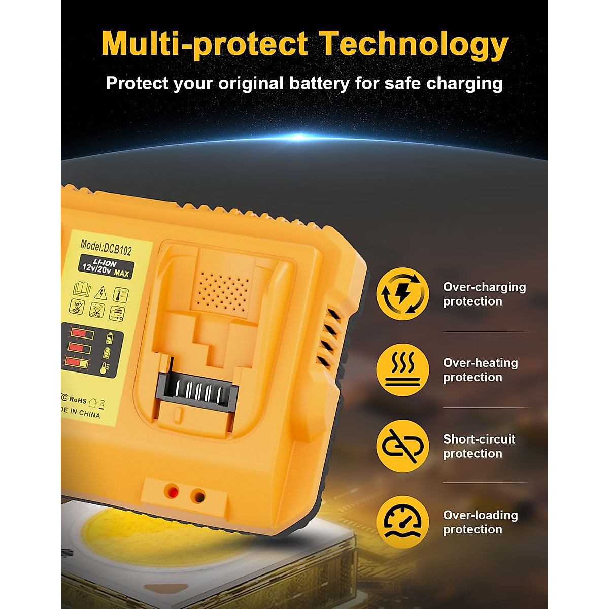 DCB102 Battery Charger Replacement for Dewalt Battery Charger Compatible with Dewalt 12V 20V Max Lithium Battery (Include 2Pack Battery)