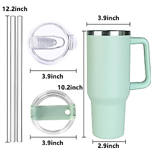 SYACOT 40 oz Tumbler with Handle and Straw Stainless Steel Insulated Tumbler Leak Proof Lid and Straw Lid Reusable Travel Mug Coffee Mug Cup Dishwasher Safe Keep Drinks Cold and Hot (Jade)