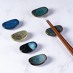 HOKELER Ceramic Chopsticks Holder Chopstick Rest Spoon Fork Stand Holder Set of 6, Multicolour