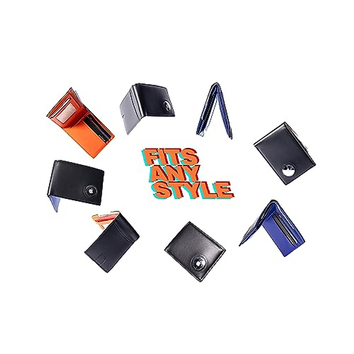 Mens Wallet with AirTag Holder, Slim Genuine Leather Bifold AirTag Wallet with Money Pocket, RFID Blocking, 9 Card Slots, Bill Divider, ID Window (Black & Orange)