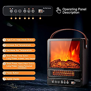 Tangkula 14.5" Mini Portable Electric Fireplace, 750W/1500W Tabletop Stove Heater with 3D Flame & Remote Control, Electric Fireplace Heater with Overheat Protection,12H Timer (Walnut)