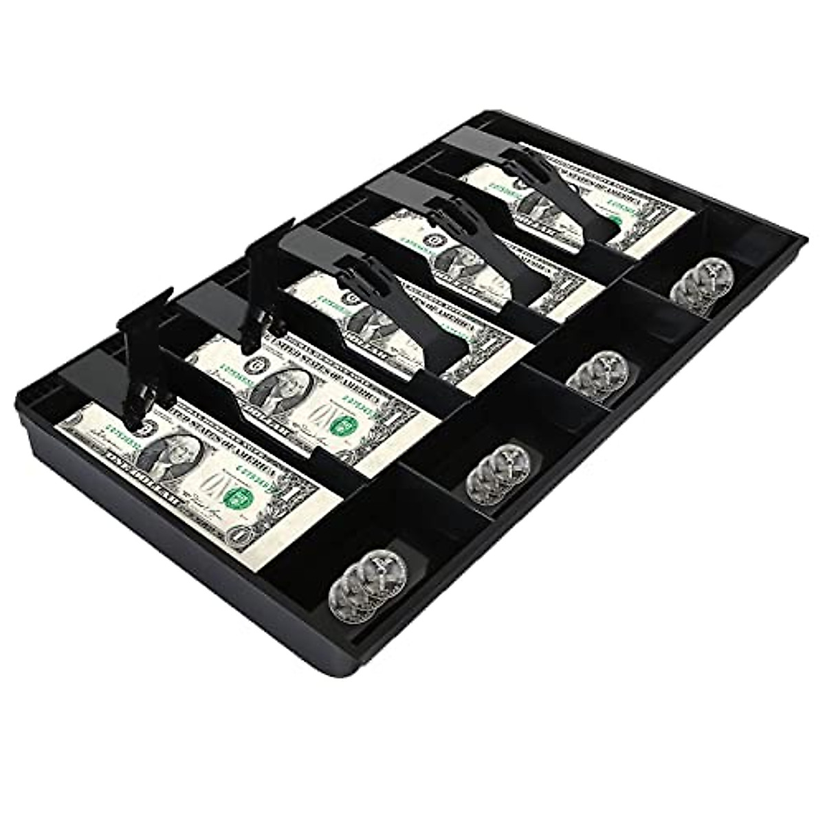 Acrux7 Cash Register Drawer Insert Tray 16 Inch Cash Money Tray Replacement with 4 Coin/5 Bill Drawer Register Insert Tray Storage Case with ABS Plastic Clip, Cash Organizer Tray for Small Business