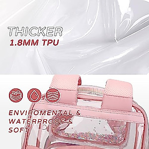 KIDNUO Clear Backpack for Girls Kids Elementary Bookbags Transparent Stadium Approved Travel Daypack See Through Middle College School Bag Large Laptop Backpacks for Women Teens Students (Pink)