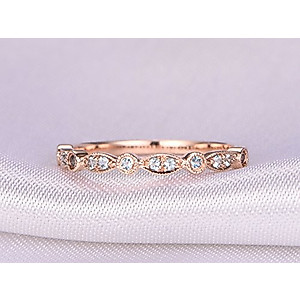 Blue Topaz Wedding Ring,Art Deco,14K Rose Gold,Anniversary Ring,Half Eternity,Milgrain,Matching Band