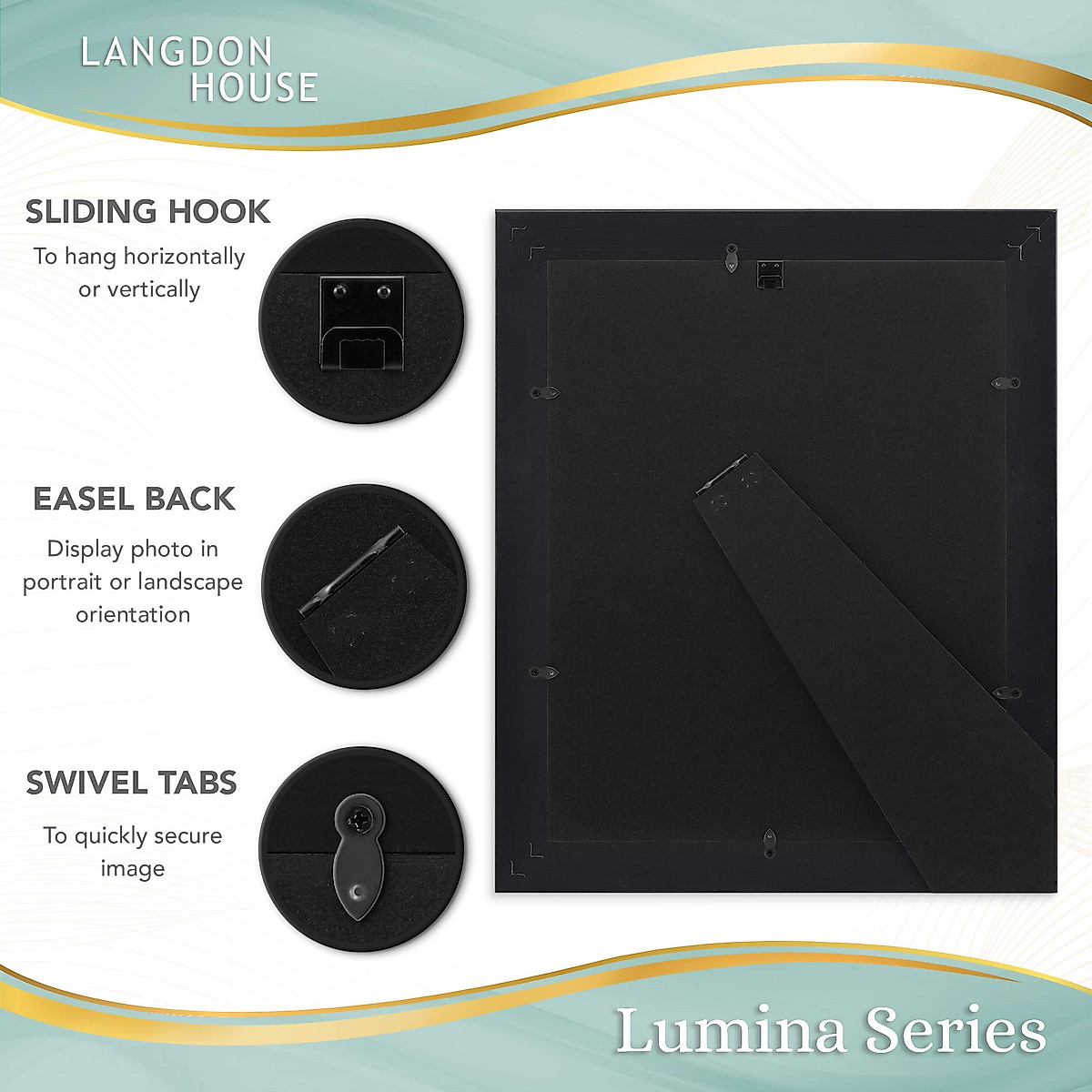 Langdon House 11x14 Real Wood Picture Frames (Barnwood Black - Gold Accents, 2 Pack), French Country Style Wooden Photo Frame 11 x 14, Lumina Collection