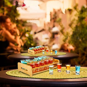 2 Set Shot Glasses Set 24 pcs 0.5 Oz/ 15 ml Mini Acrylic Shot Glass with Tray Holder Wood Serving Tray Tequila Glasses Clear Shot Glasses for Club Party Bar