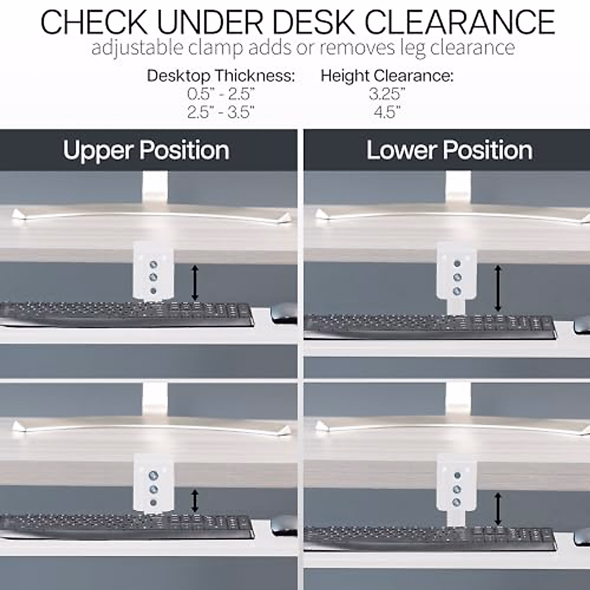 VIVO Clamp-on 25 x 10 inch Rotating Computer Keyboard and Mouse Tray, Extra Sturdy Single Desk Swivel Clamp, Ergonomic Typing, White, MOUNT-KB01CW